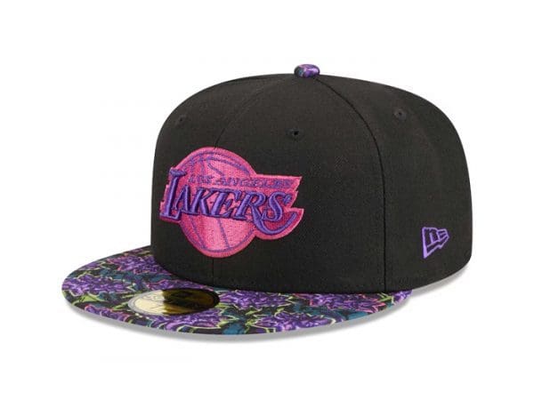 Los Angeles Lakers Dark Fantasy Neon Lotus Flower 59Fifty Fitted Hat by ...