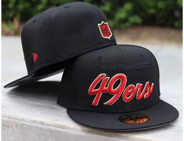 San Francisco 49ers Script Black Red Gold 59Fifty Fitted Hat by NFL x ...