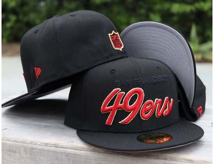 San Francisco 49ers Script Black Red Gold 59Fifty Fitted Hat by NFL x ...
