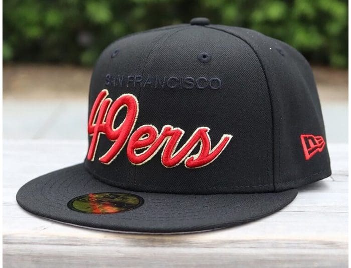 San Francisco 49ers Script Black Red Gold 59Fifty Fitted Hat by NFL x ...