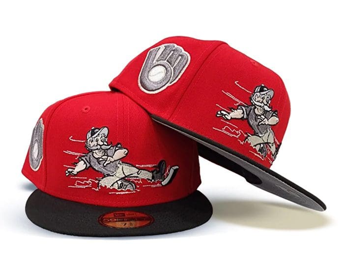 Milwaukee Brewers Block Mascot Black Red 59Fifty Fitted Hat by MLB x ...
