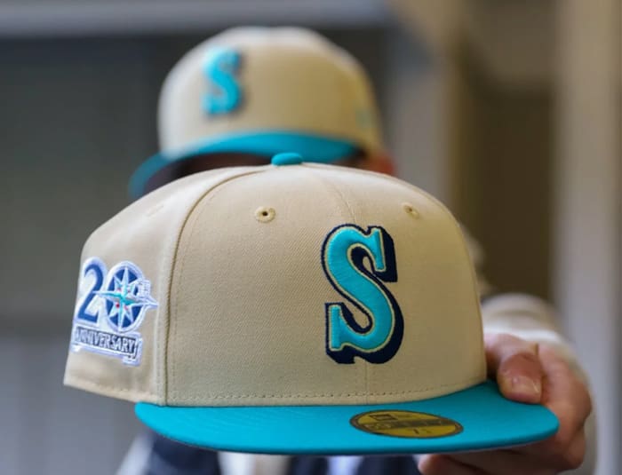 Seattle Mariners 20th Anniversary Vegas Gold Teal 59Fifty Fitted Hat by ...