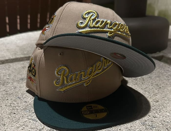 Texas Rangers 40th Anniversary Khaki Dark Green 59Fifty Fitted Hat by ...