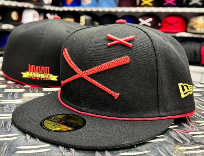 Crossed Bats Logo Heritage Black Red 59Fifty Fitted Hat by JustFitteds ...