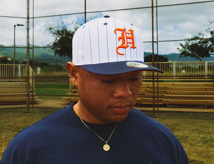 H Pride White Navy Pinstripes 59Fifty Fitted Hat by Fitted Hawaii x New ...